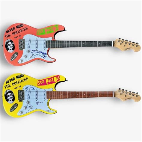 Set Of 2 Sex Pistols Electric Guitars Band Signed By John Lydon