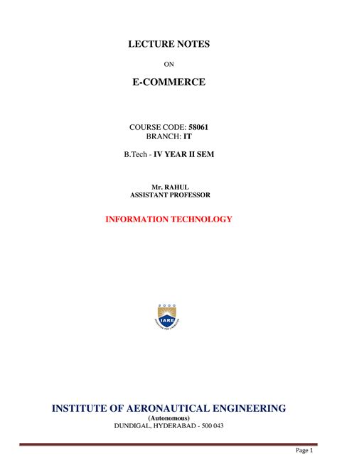 Iare E Commerce Lecture Notes Lecture Notes On E Commerce Course Code