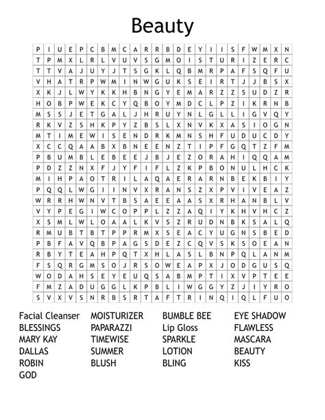 Beauty Word Search Wordmint