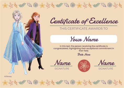 Elsa And Annas Autumn Adventure Certificate Presentation