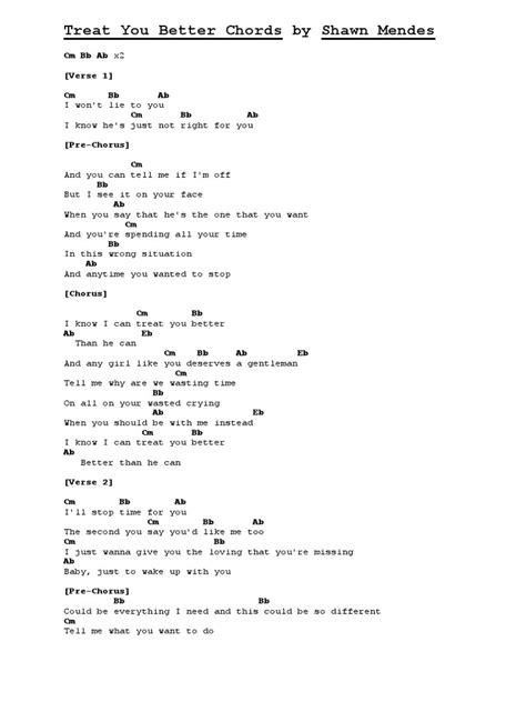 Treat You Better Chords By Shawn Mendes Pdf Song Structure Musical Forms