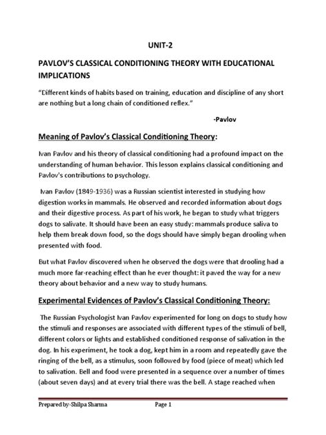 Pavlovs Theory Pdf Classical Conditioning Learning