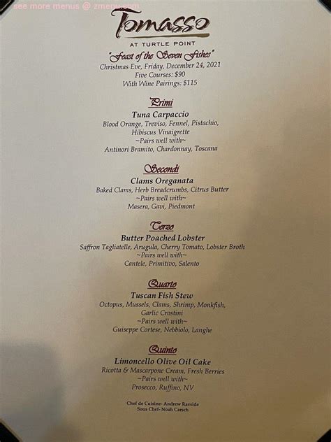 Menu At Tomasso At Turtle Point Restaurant Kiawah Island 1 Turtle