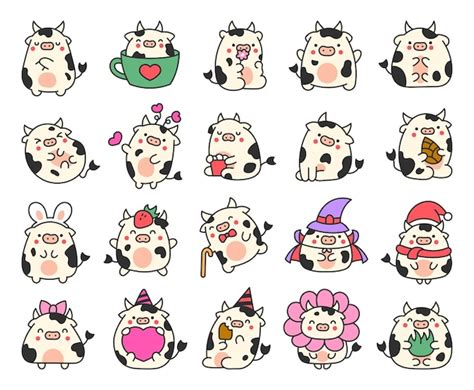 Caricatura Linda De Vaca Kawaii Animales Personajes Divertidos Estilo