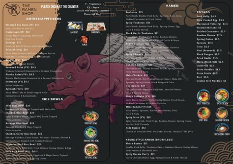 Menu The Ramen Shop Newtown Karori Johnsonville