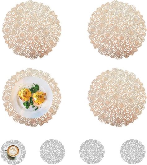 Nordivar ® Ronde Placemats Set Van 4 Gouden Pvc Tafelmatten Voor