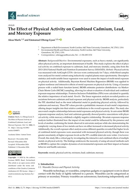 Pdf The Effect Of Physical Activity On Combined Cadmium Lead And