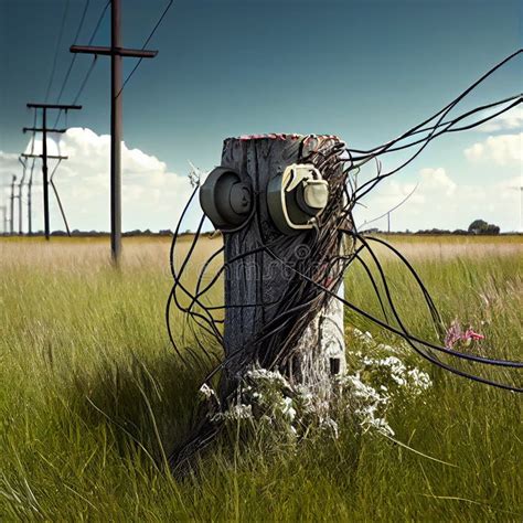 Long Metal Wire In Grass After Power Line Breakage Stock Illustration