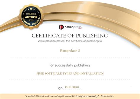 Just Now Received The Book Publishing Certificate From Notion Press For Ramprakash S Just Now Received The Book Publishing Certificate From Notion Press For Ramprakash S