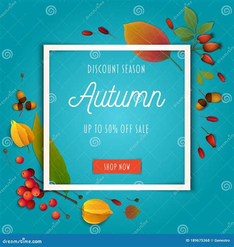 Autumn Composition With Autumn Leaves On Teal Background Stock Vector