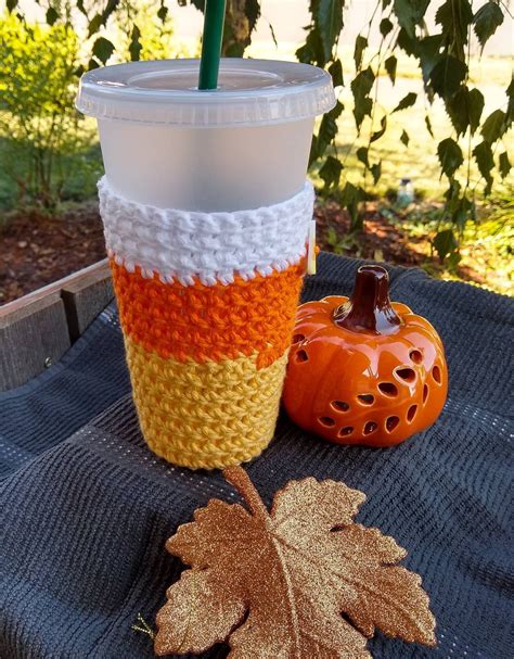 Candy Corn Cup Cover Fall Cup Cozy Crochet Cup Cozy T For Her Cold Cup Cozy Hot Cup Cozy