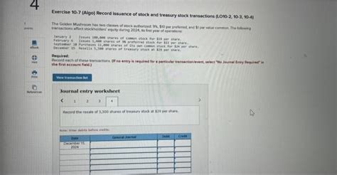Solved Exerclse 10 7 Algo Record Issuance Of Stock And