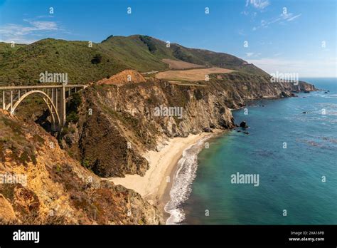 An Aerial View Of Bixby Creek Bridge Above Big Sur California Coast