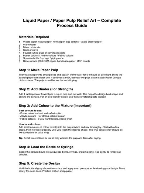 Paper Pulp Liquid Paper Art Process Pdf