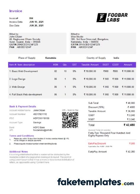 Fake Indian Foobar Labs Information Technology Company Invoice Download Word And Pdf Template
