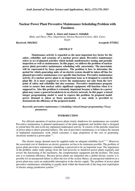 Pdf Nuclear Power Plant Preventive Maintenance Scheduling Problem With Fuzziness