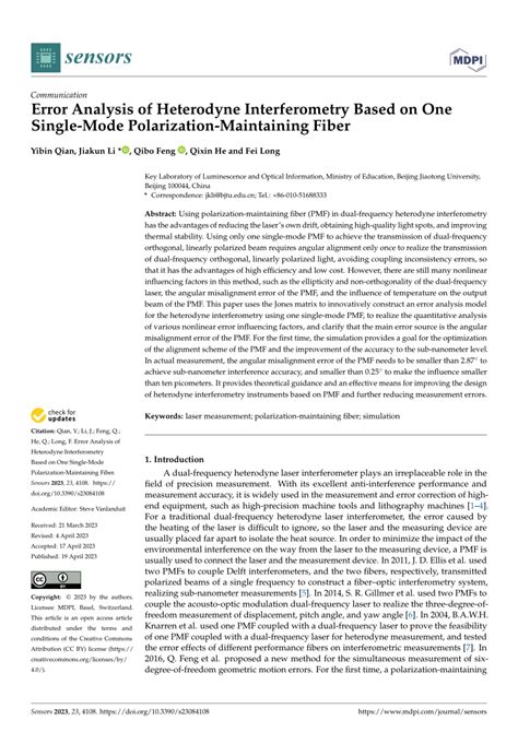 Pdf Error Analysis Of Heterodyne Interferometry Based On One Single