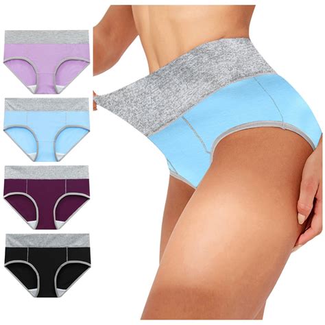 Underwear For Women 4pc Pack Women Solid Color Patchwork Briefs Panties