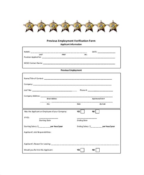 Previous Employment Information Form