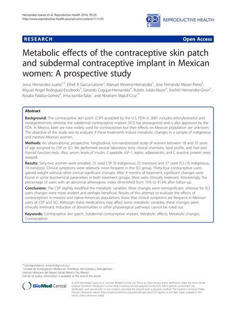 Pdf Metabolic Effects Of The Contraceptive Skin Patch And Subdermal