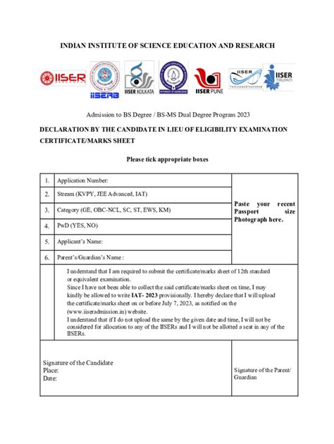 Fillable Online Declaration By The Candidate In Lieu Of Eligibility Fax Email Print Pdffiller