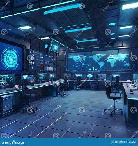 1 Futuristic 3d Cartoon Rendering Of An Aipowered Security Operations Center Stock Image Image