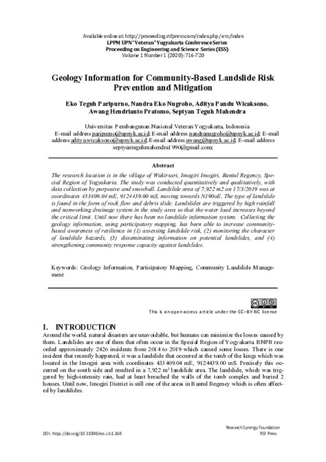 Pdf Geology Information For Community Based Landslide Risk Prevention And Mitigation