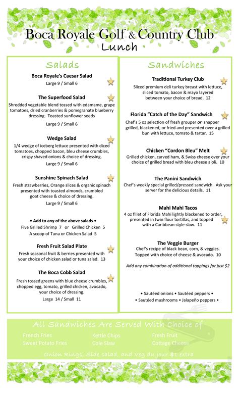Menu For Boca Royale Golf And Country Club In Englewood Fl Sirved