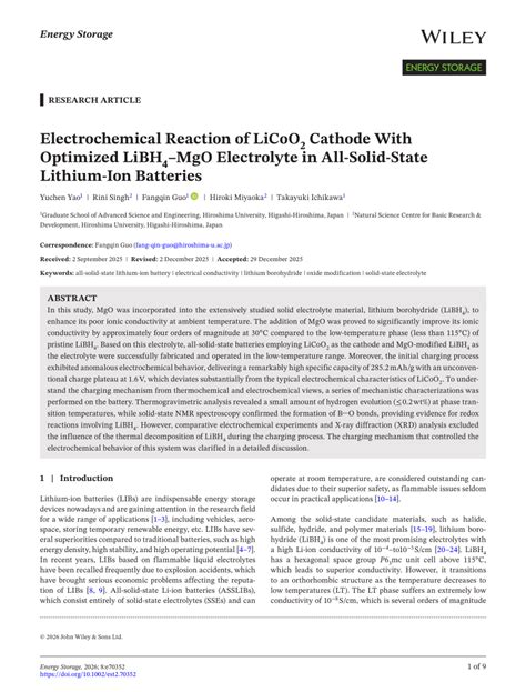 Electrochemical Reaction Of Licoo2 Cathode With Optimized Libh4mgo