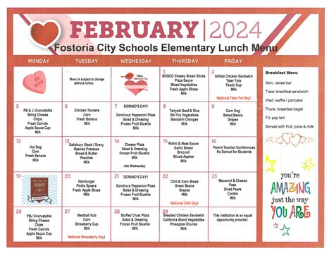 Elementary Menu Fostoria City School District