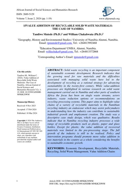 Pdf Value Addition Of Recyclable Solid Waste Materials The Case Of