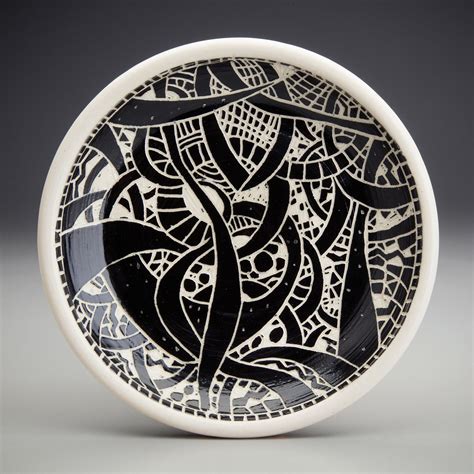 Sgraffito Abstract Ceramic Plate Etsy