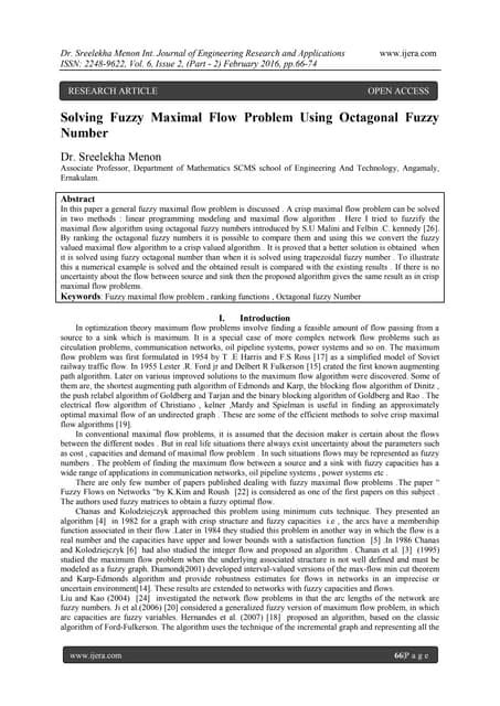 Solving Fuzzy Maximal Flow Problem Using Octagonal Fuzzy Number Pdf