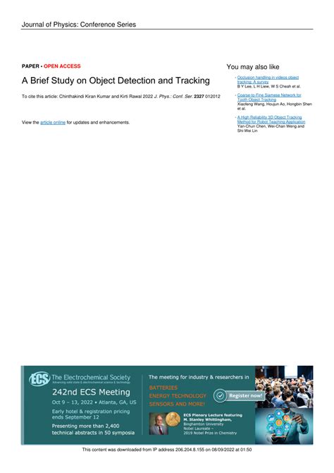 PDF A Brief Study On Object Detection And Tracking