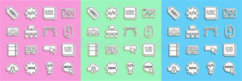 Set Line Ui Or Ux Design Computer Mouse Site Map Web Development Seo Optimization And Bezier