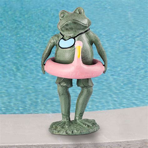Beach Buddy Frog With Floatie Swimming Pool Themed Outdoor Garden Sculpture