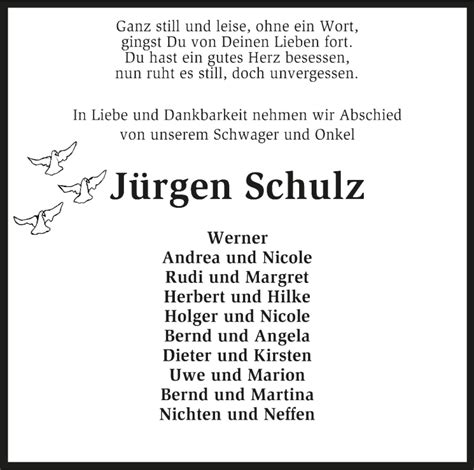 Traueranzeigen Von Jürgen Schulz Trauer Kreiszeitung De