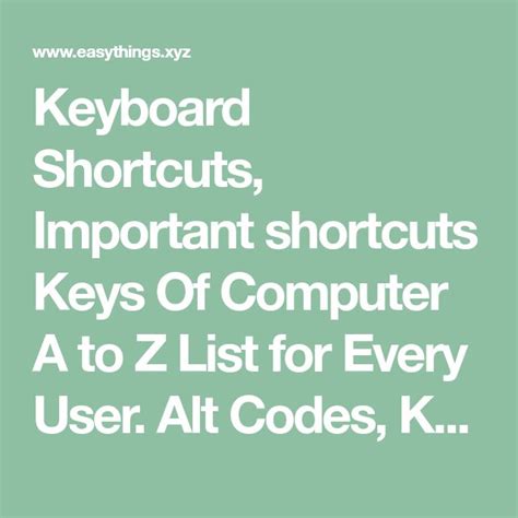Keyboard Shortcuts Important Shortcuts Keys Of Computer A To Z List
