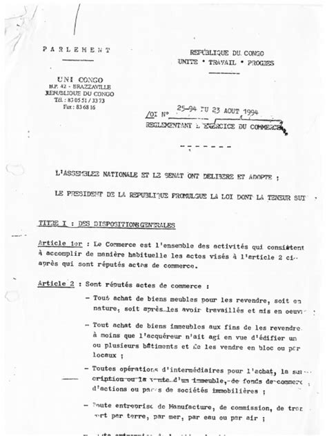 Loi N°25 94 1994 Commerce Et Consommation Exercice Du Commerce Pdf
