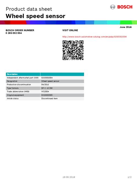Bosch Wheel Speed Sensor Data Sheet Pdf