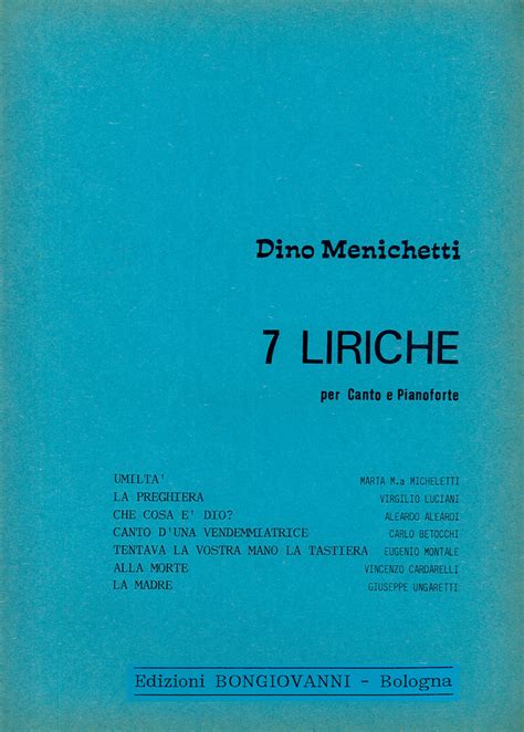 Menichetti 7 Liriche Per Canto E Pianoforte Bongiovanni Musica