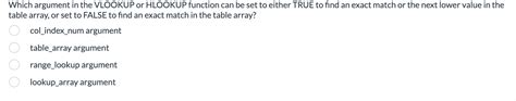 Solved Which Argument In The Vlookup Or Hlookup Function Can