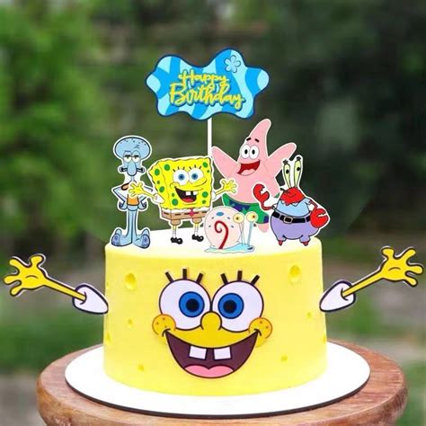 6pcs Solid Spongebob Birthday Cake Decoration Set Pie Daxing Octopus Birthday Baking Utensils