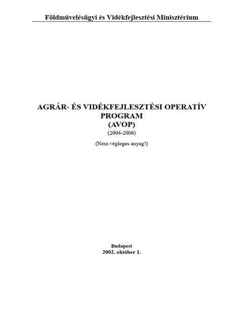 Agrar Es Videkfejlesztesi Operativ Program Avop Pdf