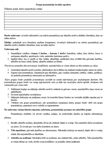 Grupu Darbs Literatūrā Vidusskolai Atkarību Motīvs Mācību Materiāli