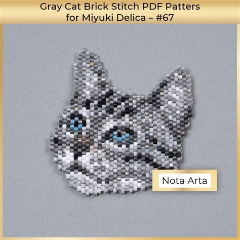 Beaded Grey Cat Brick Stitch Pdf Pattern For Miyuki Delica 110 67 Etsy
