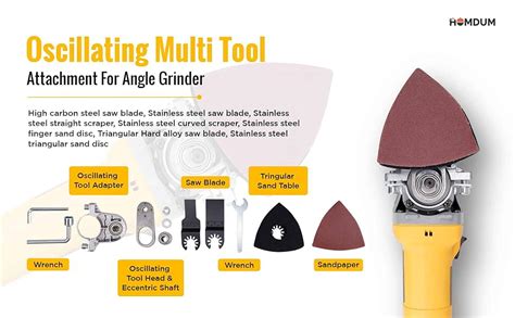 Homdum Oscillating Multi Tool Attachment For 4 Inch Angle Grinder With 5 Pc Cutting Blades