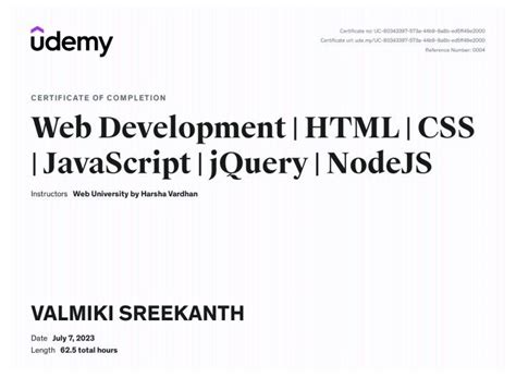 Sreekanth Valmiki On Linkedin Completed Html Css Javascript Jquery Nodejs In Udemy
