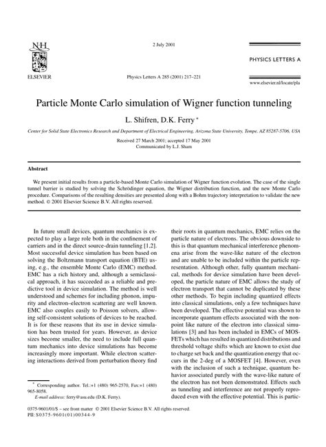 Pdf Particle Monte Carlo Simulation Of Wigner Function Tunneling