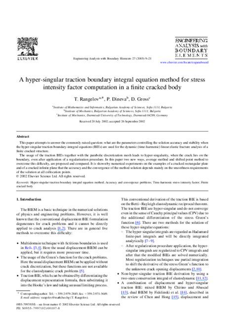 Pdf A Hyper Singular Traction Boundary Integral Equation Method For Stress Intensity Factor